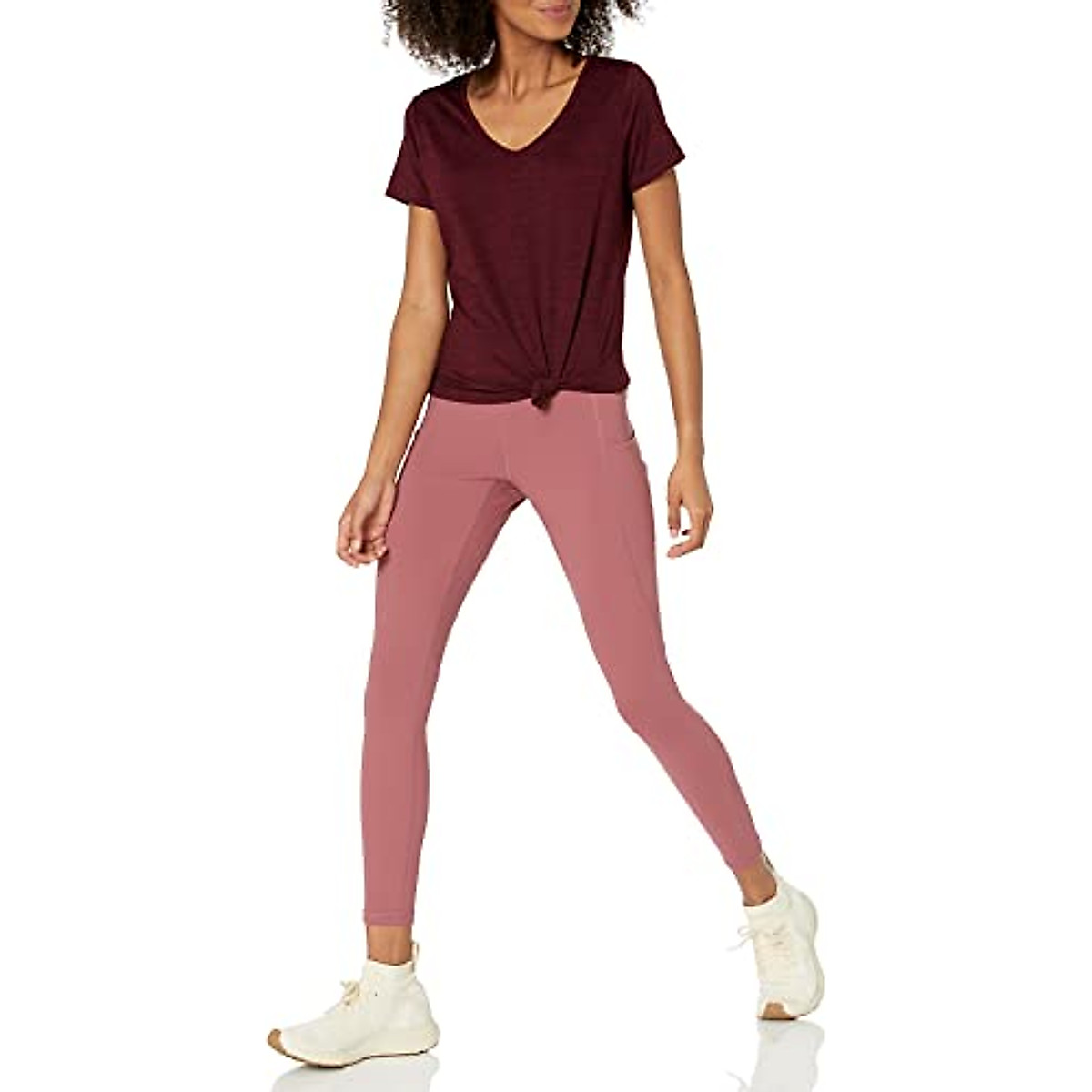 Amazon Essentials Women's Tech Stretch Short-Sleeve V-Neck T-Shirt (Available in Plus Size), Pack of 2, Black/Burgundy Space Dye, X-Large