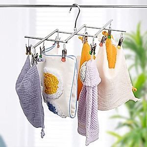 JSFPMC Drying Hanger, Hanging Drying Rack, Drip Hanger Stainless Steel with 10 Pegs for Laundry Underwear Socks, The Clips Release Quickly, Folding Portable