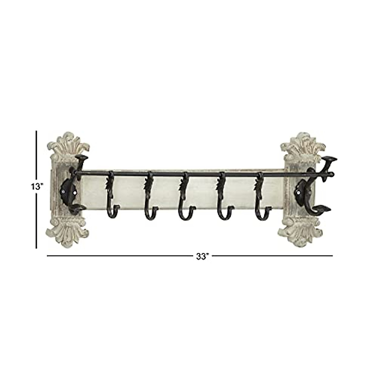 Deco 79 Metal 7 Hangers Wall Hook, 33" x 6" x 13", White