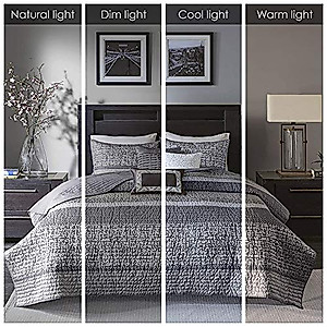 Madison Park Quilt Set Luxurious Jacquard Stripes Design - All Season, Coverlet Bedspread Lightweight Bedding Layer, Shams, Decorative Pillow, Full/Queen(90"x90"), Chevron Grey/Taupe 6 Piece