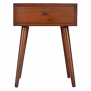 Decor Therapy Mid Century 1-Drawer Wood Side Table, Light Walnut