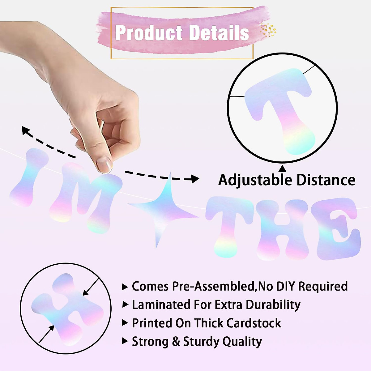 Pre-Strung Glitter Bachelorette Party Decorations, Iridescent Its Me Hi Im the Bride Its Me Bachelorette Party Banner, Bride Banner for Bachelor Party Favors