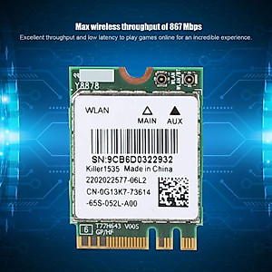 5G 867Mbps Bluetooth 4.1 Network Card, Game M.2 NGFF Adapter,for Killer -AC 1535 Band (2.4 GHz 5 GHz) 802.11ac NGFF M.2,for Notebook, Plug and Play