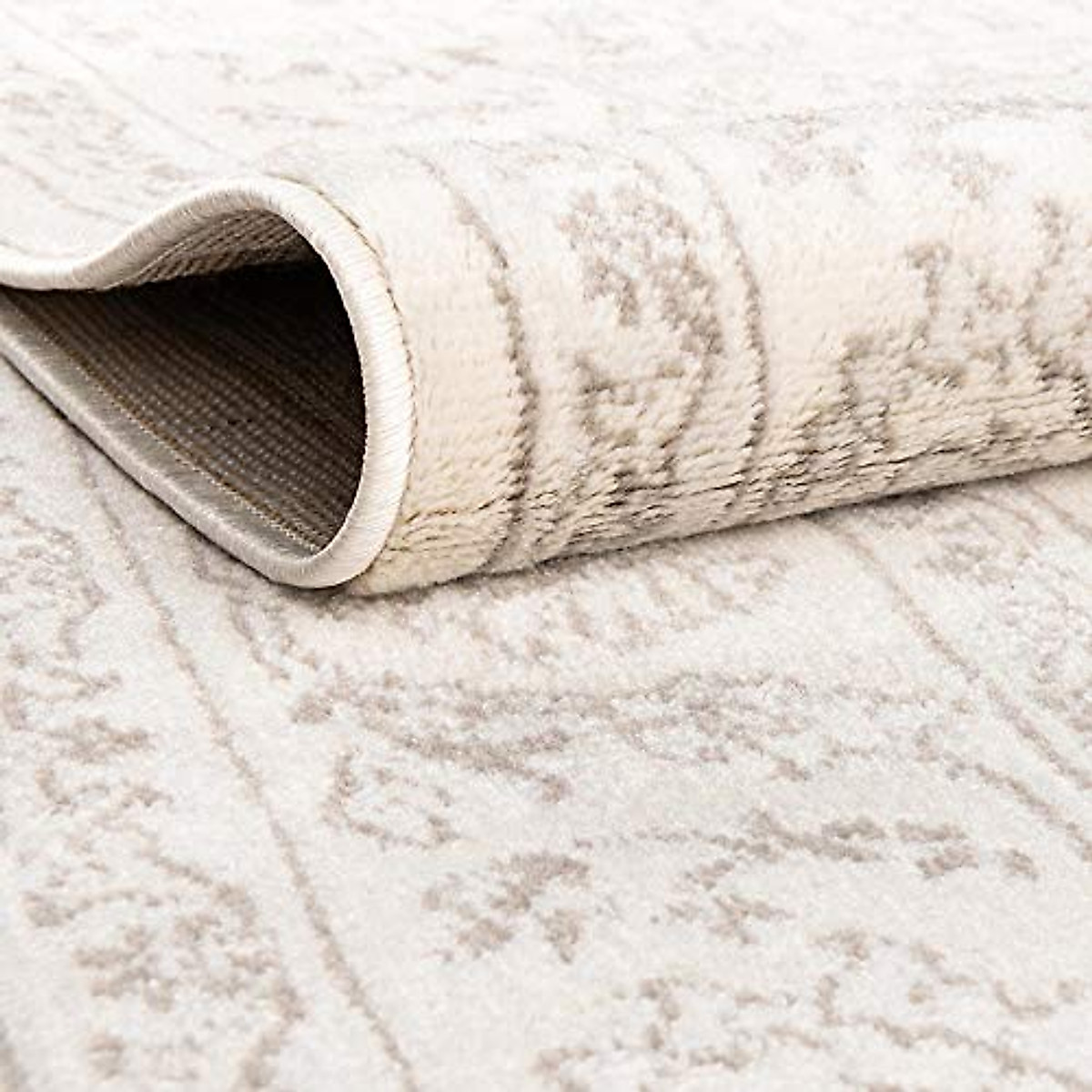 Rugs.com Charlotte Collection Rug – 4 Ft Square Ivory Low-Pile Rug Perfect for Living Rooms, Kitchens, Entryways