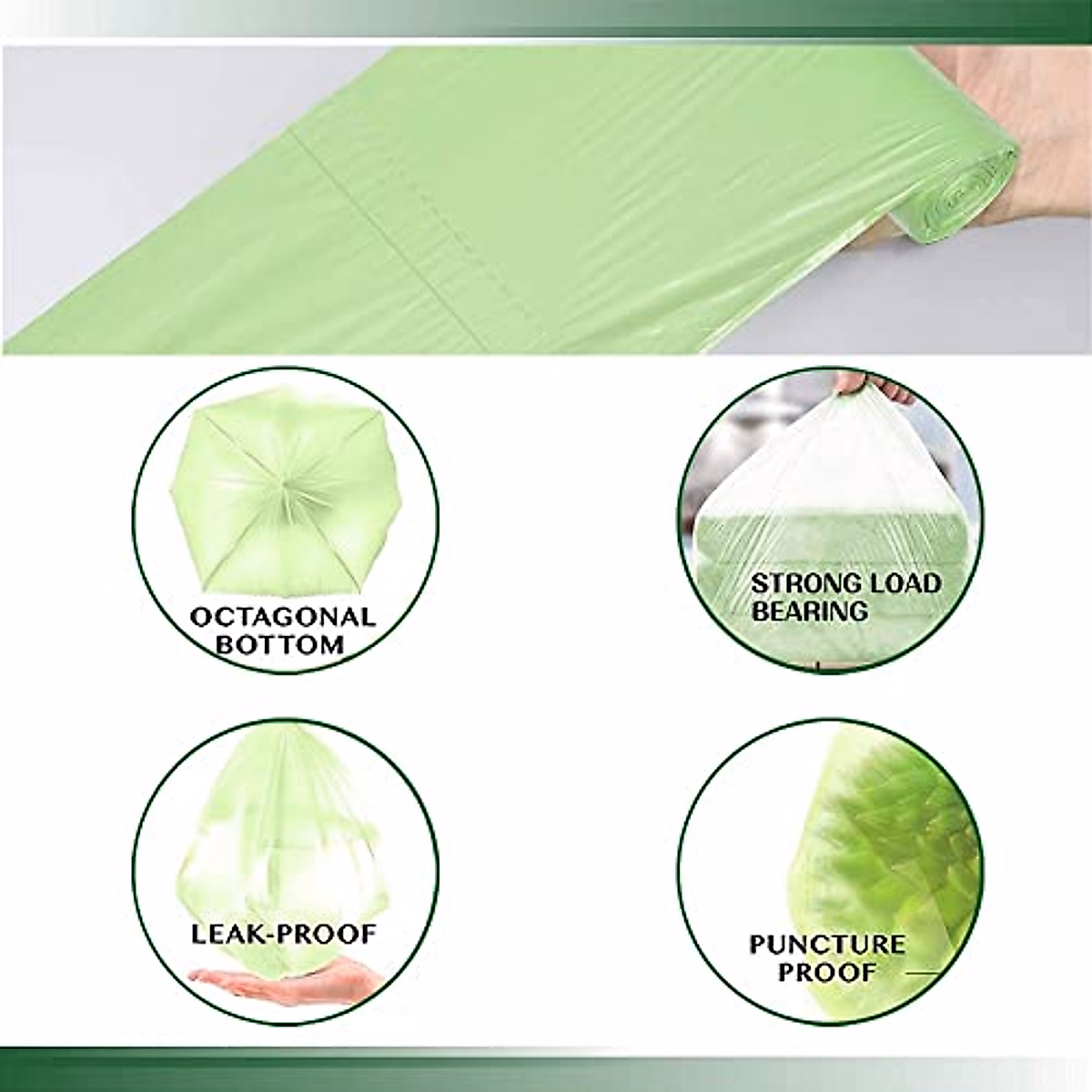 iDemaya Medium Compostable Trash Bags, Biodegradable 8 Gallon Garbage Bags, Recycling Degradable Unscented Rubbish Bags for Kitchen Bathroom Office Car Pet Wastebasket, (4 Rolls / 100 Count, Green)