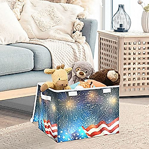 innewgogo Patriotic Usa Flag Storage Bins with Lids for Organizing Storage Bin with Handles Oxford Cloth Storage Cube Box for Bed Room