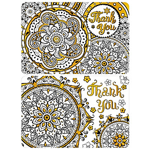 VICTORIA CHUKALINA PUBLISHING Thank you coloring postcards. Set of 20 coloring postcards on thick paper with gold foil accents on each card and rounded corners