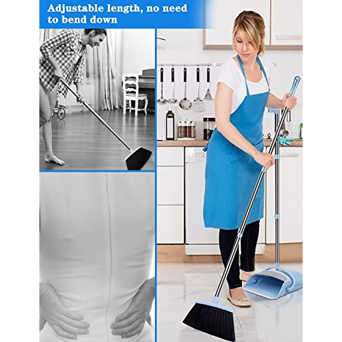 Broom and Dustpan Set for Home with Long Handle Upright 50'' Broom with Dustpan Combo Set Broom and Dustpan Set Heavy Duty Indoor Outdoor Broom for Kitchen Office Lobby Use