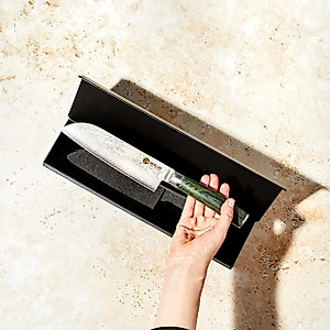 HexClad Santoku Knife, 7-Inch Japanese Damascus Stainless Steel Blade, Pakkawood Handle