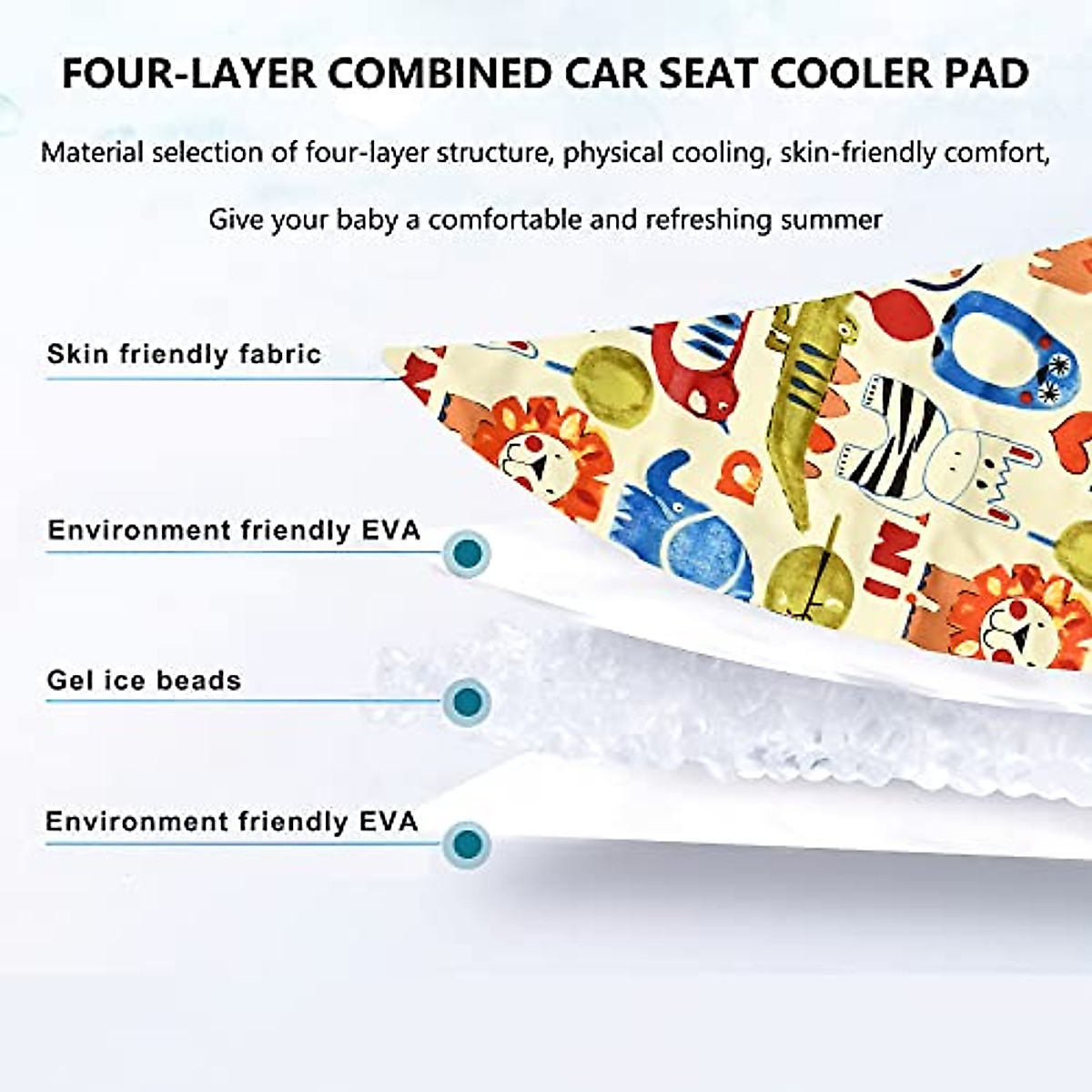 Baby Gel Car Seat Cooler Pad, Summer Chair Ice Cushion, Seat Cooler Mat,Multifunctional Baby Cushion Suitable for Stroller, Baby Dining Chair, Child Safety Seat with Stroller Universal Mosquito Net