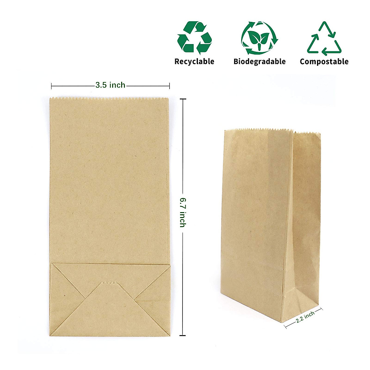Kslong Mini Brown Paper Bags, 50pcs Small Kraft Paper Bags 1 LB 3.5x2.2x6.7” Baby Shower Wedding Favor Bags Candy Popcorn Treat Bag Bread Cookie Snack Thank You Gift Wrapping Bag Bulk (Brown 2)