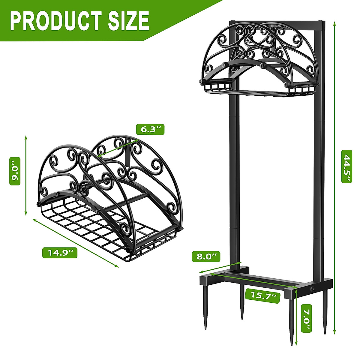 Gayuteay Garden Hose Holder - Upgraded Water Hose Holder Holds 150-feet Hose, Freestanding Heavy Duty Metal Hose Stand Detachable Design, Sturdy Outdoor Garden Hose Storage Rack for Outside Yard Lawn