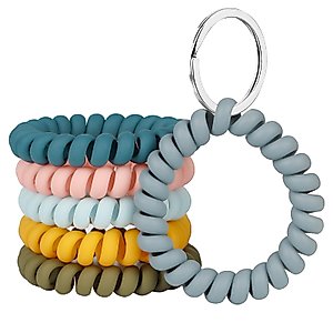 Uniclife 6 PCS Wristlet Keychain Flexible Plastic Spring Spiral Coil Key Holder with Silver Key Ring Chain Holder Tag Stretchable Wristband Bracelet Hair Tie for ID Badge Sauna Gym and Outdoor Sports
