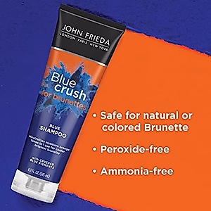 John Frieda Blue Crush Blue Shampoo and Conditioner Set for Brunettes, Crush Brassy Tones for Brunettes, 8.3 Fl Oz