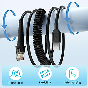 (2PCS) 9.84ft Scanner Cable for Honeywell USB Cable MS9520 MS5145 MS1690 MS1890 MS9524 MS9535 MS9540 MK9540 MS9541 MS9544 MS9590 MS9590i Fusion MS3780 Cord Barcode Scanner USB Cable Coiled Cord