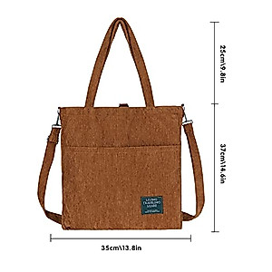 WULIQIUQIU Corduroy Crossbody Bag for Women Convertible Backpack Over The Shoulder Tote Purse Student Fashion Handbag Brown
