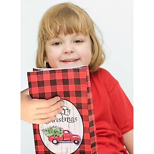 Iconikal Buffalo Plaid with Red Truck Paper Treat Bags, Red, 40-Count Set