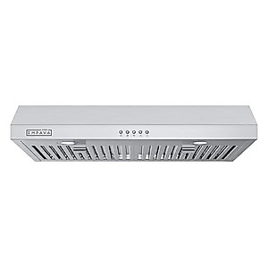 Empava Ductless Under Cabinet Range Hood 36 Inch, Convertible Ducted (Rear/Top Vent), 300 CFM, Push Button Plug in, Stainless Steel