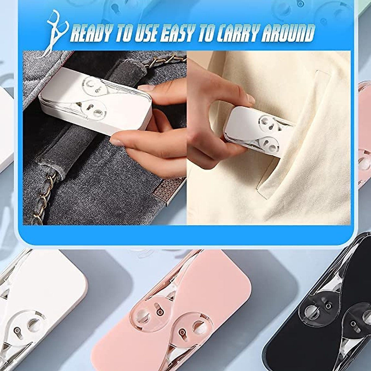 Portable Floss Dispenser Portable Dental Floss Picks Dispenser with 124 Pcs Dental Floss Automatic Floss Organizer Superfine Floss Picks for Teeth Cleaning Family Hotel Travel