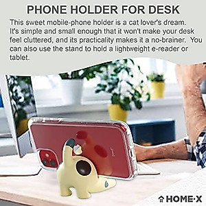 Home-X Cat Phone Stand, Cute Desktop Smartphone Holder, Vertical or Horizontal, Universal Cell-Phone Stand, Cream with Spots