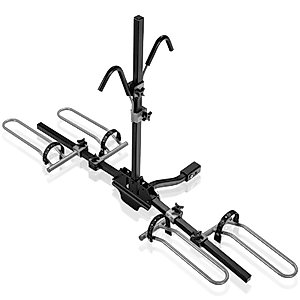 Goplus Hitch Mount Bike Rack, Folding 2-Bike Platform Style Carrier for MTB, Ebike, Road & Standard Bike, Fit 1 1/4” and 2” Hitch Receiver, 132lbs Capacity, Tray Style Bicycle Rack for Cars Trucks SUV