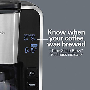 Hamilton Beach 12 Cup Programmable Front-Fill Drip Coffee Maker with Glass Carafe, Auto Shutoff, 3 Brew Options, Black with Stainless & Chrome Accents (46321)
