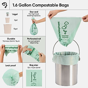 Green Elephant Compost Bags Small-Compostable Trash Bags,Small Biodegradable Trash Bags,Compostable Bags for Kitchen Compost Bin,1.6 Gallon Biodegradable Bags,BPI Certified Compostable Bag (2 Pack)