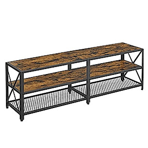 VASAGLE TV Stand for TV up to 70 Inches, TV Table, Entertainment Center, 3-Tier TV Console, Steel Frame, Industrial Style, for Living Room, Rustic Brown and Black ULTV095B01