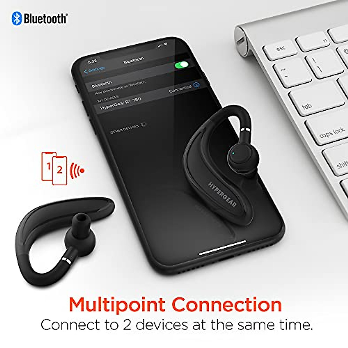 HyperGear BT 780 Wireless Headset with Noise Isolating Mic, Multipoint Device Connection, Ultralight Earphone for Driving/Truckers/Office, Compatible with Bluetooth Devices