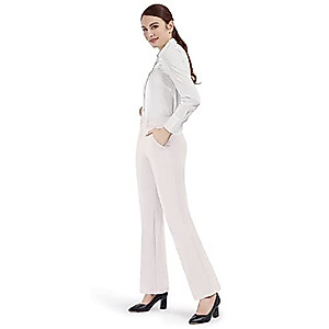 Bamans Dress Pants 30"/32"/34" for Women Bootcut Stretch Work Pants Belt-Loop Bootleg Yoga Pants with Pockets(Beige,Medium,A32 Inseam)