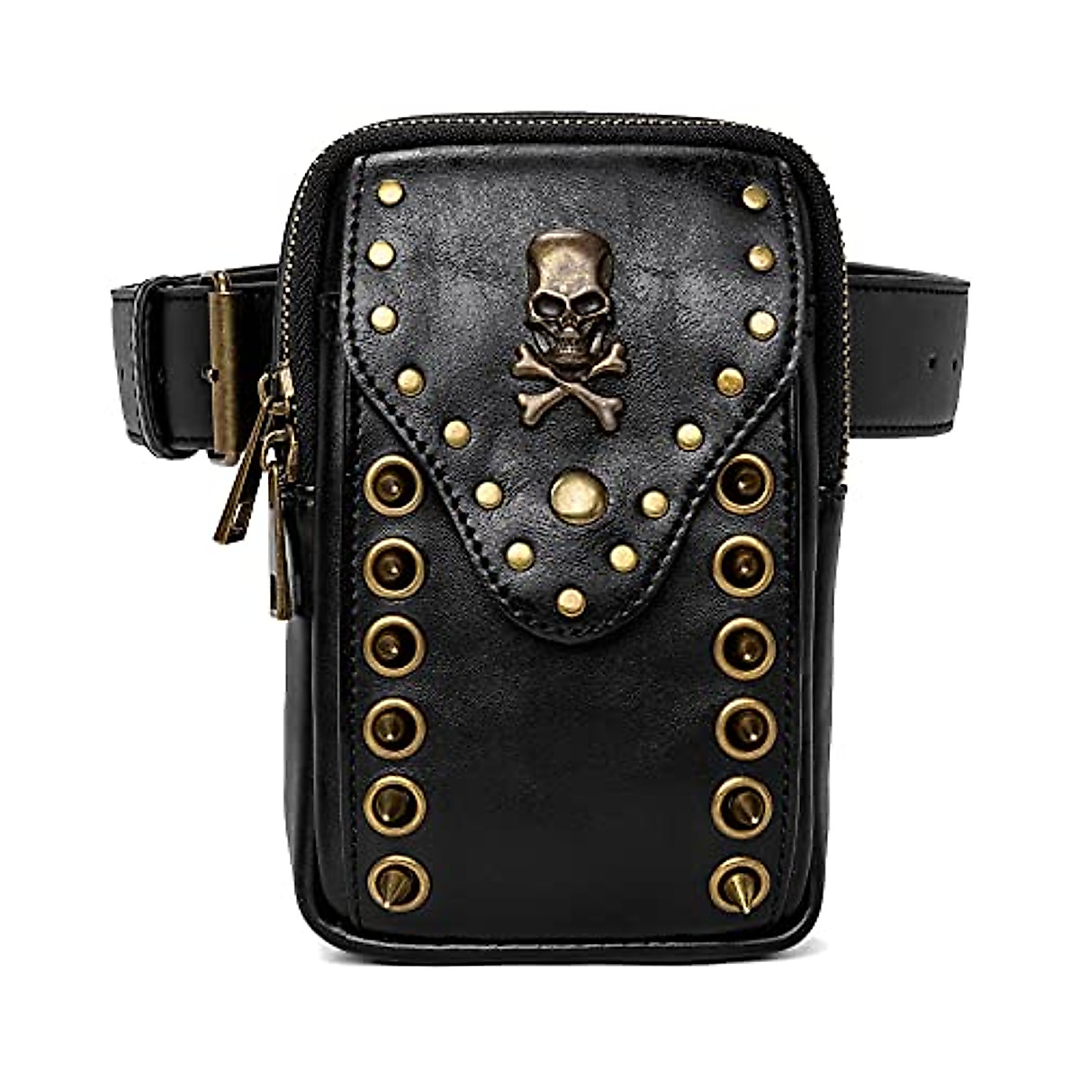 nice--buy Punk Gothic Skull Carry Purse Women Handbag Single Shoulder Waist Bag Cell phone Wallet Steampunk Retro Women Travel Purse Motorcycle Bag Stud Rivet Fashion, Black, Small