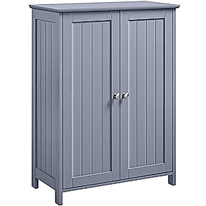 Yaheetech Bathroom Floor Cabinet, Modern Storage Freestanding Organizer Cabinet with Adjustable Shelves & Double Doors, 3-Tier Home Living Room Furniture, Gray