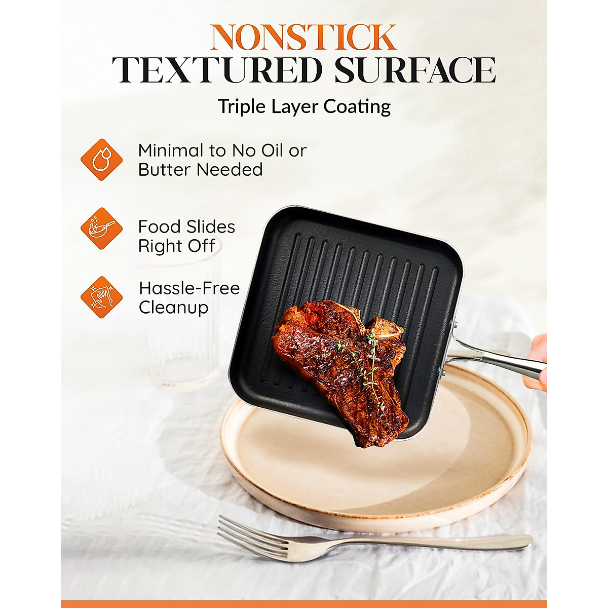 GOTHAM STEEL Nonstick Grill Pan for Stove Top with Grill Sear Ridges, Nonstick Ultra Durable Grilling Pan, Metal Utensil Safe, Stay Cool Stainless-Steel Handle, Oven & Dishwasher Safe, Non-Toxic