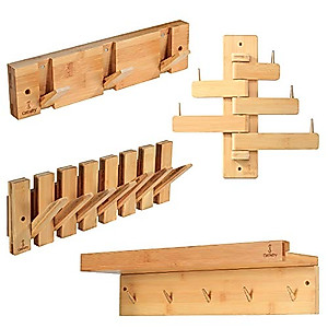 CatFairy Can Swing Wood Coat Rack Wall Hooks, Wood Wall Hooks Made of Pure Solid Bamboo, Robust, Beautiful and Personalized Wall Mounted Bathroom Towel Rack (Swivel Foldable Bamboo)