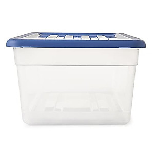 Gracious Living DLC6 1.5 Gallon Clear Plastic Storage Bin Container with Stylish Sky Blue Snap On Locking Lid (12 Pack)