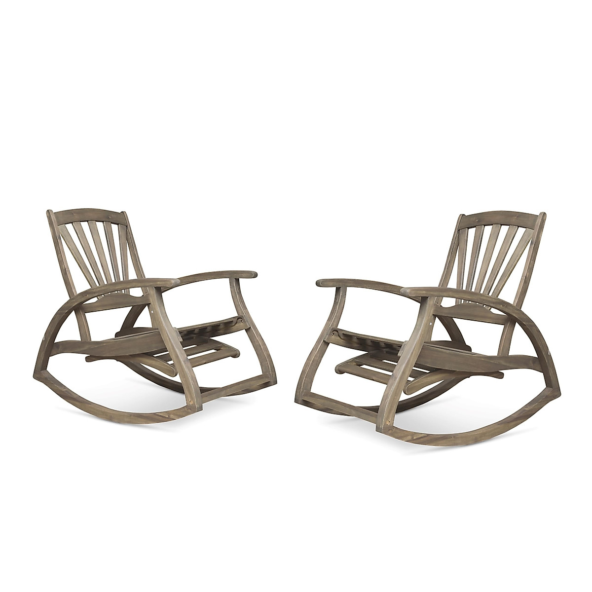 Christopher Knight Home Sunview Outdoor Acacia Wood Recliner Rocking Chairs (Set of 2), 24.75 "W x 41.75 "D x 38 "H, Gray