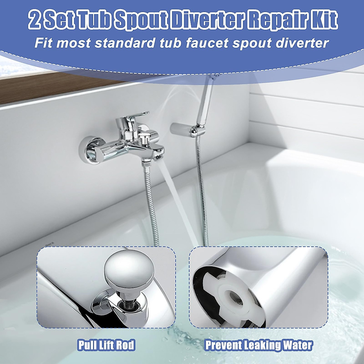2 Set Tub Spout Diverter Repair Kit Universal Shower Diverter Repair Kit, Includes 2 Diverter Valve Stems, 2 Cup Seals and 2 Gates, Bathroom Bathtub Leaky Faucet Repair Replacement Parts