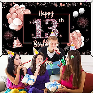 Happy 13th Birthday Banner Backdrop Decorations for Girls, Rose Gold 13 Birthday Sign Poster Party Supplies, Sweet 13 Year Old Teenager Birthday Photo Background Decor for Outdoor Indoor