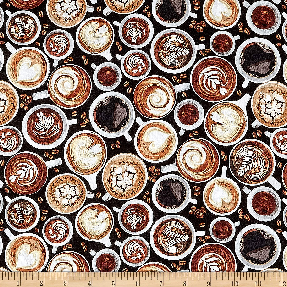 Timeless Treasures Fresh Brew Coffee Cups Black, Fabric by the Yard
