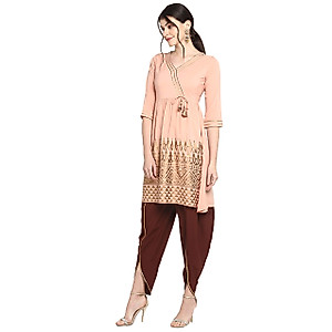 Janasya Kurta Set for Women Peach