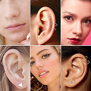 GAGABODY G23 Titanium 20G Nose Ring Hoop 2mm Press Fit Crystal Gem Nose Screw Nose Studs Ring L-Shaped Bone Piercing Jewelry