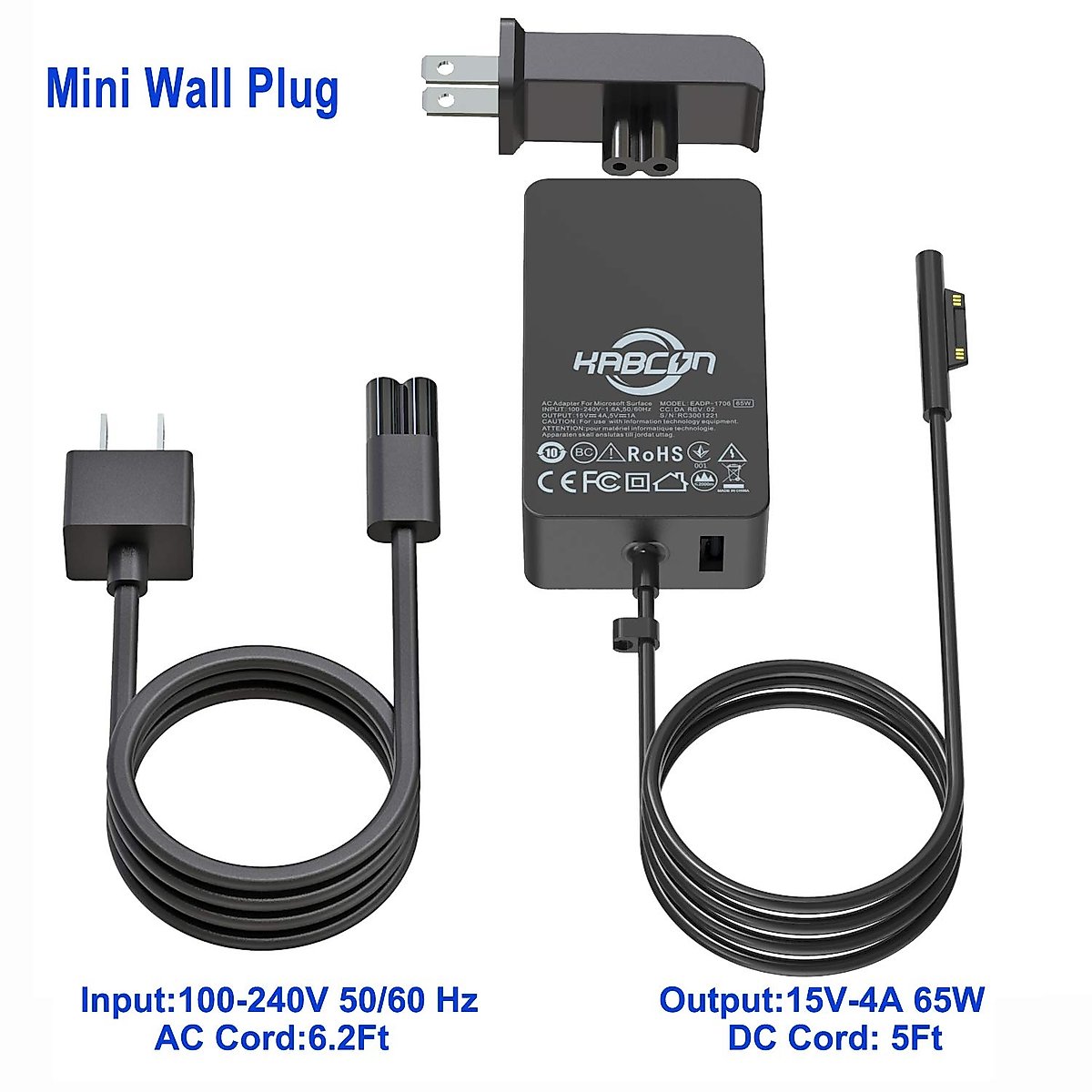 Charger for Microsoft Surface Laptop 6 5 4 go Studio 3 2 1, Surface Pro 10 9 8 X 7 6 5 4 3, Surface Go 3 2 1, Surface Book 2 1, 65W Power Adapter with Travel case and 11.2FT Cord