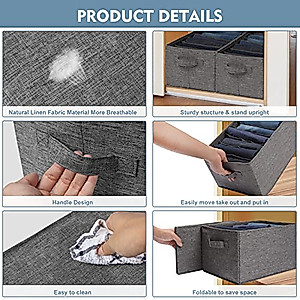 Mayniu Wardrobe Clothes Organizer with 13 Larger Grid for Folded Clothes, Closet Sweater Storage Organizer with 2 Handles, Linen Drawer Organizers for Jeans, Pant, T-Shirt, Sweaters (2 Pack, Grey)