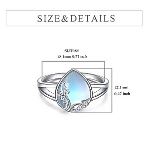 POPLYKE Rainbow Moonstone Filigree Band Ring Sterling Silver Gemstone Moon Stones Jewelry Gift for Women 8 Size