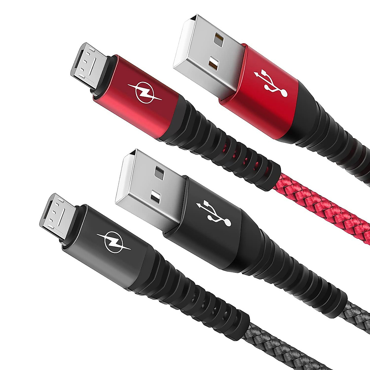 XUANMEIKE Charger Cable for Xbox One Controller, 2 Pack 10FT Super Long Nylon Charging Cable, Compatible with Xbox One S/X, PS4 Slim/Pro Controller, Android Phone (Black & Red)