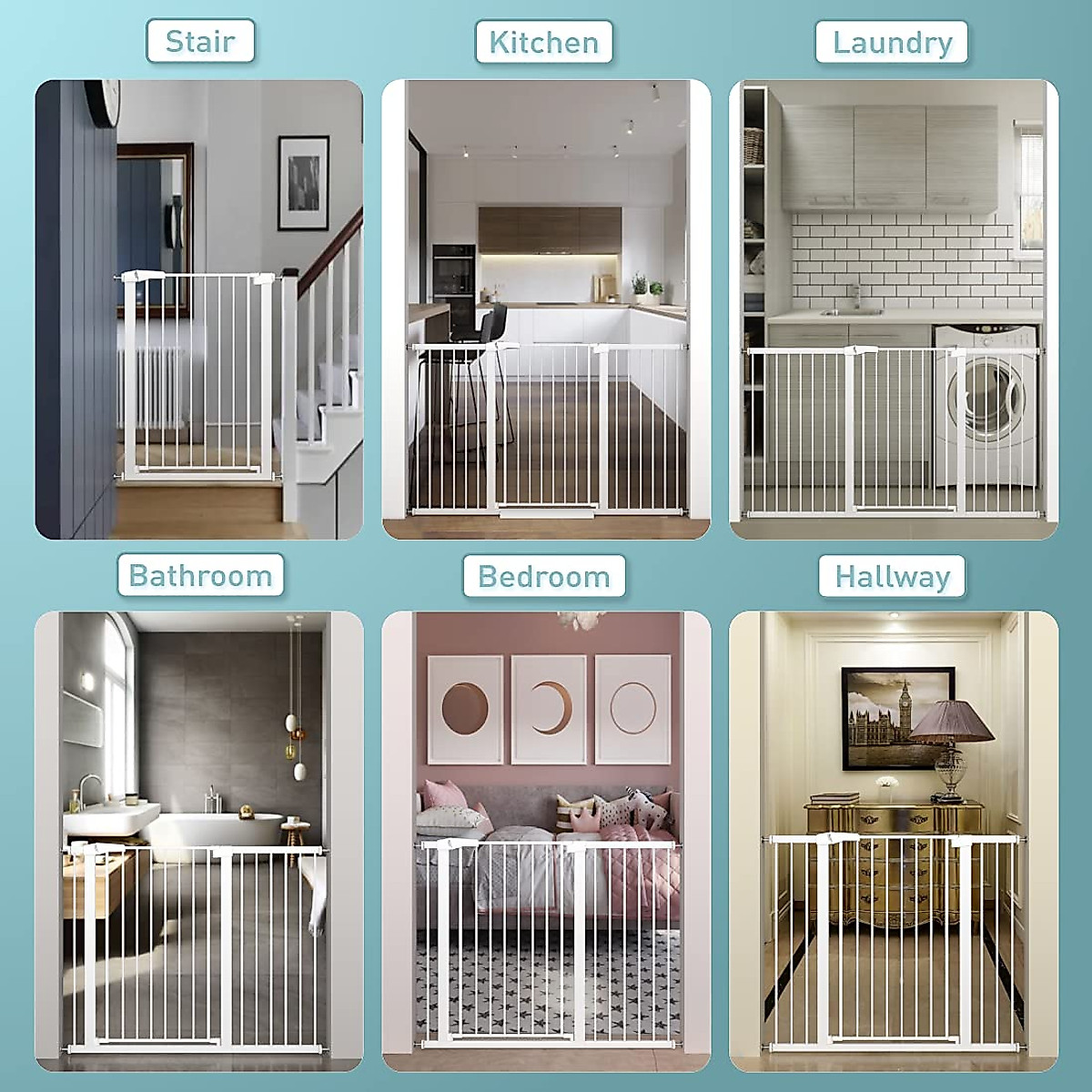 Extra Tall Baby Gate Stand 38" Tall - 59.84"-62.60" Wide Long Walk Through Pet Gate for kids or Large Pets - Metal Pressure Mounted Safety Gate