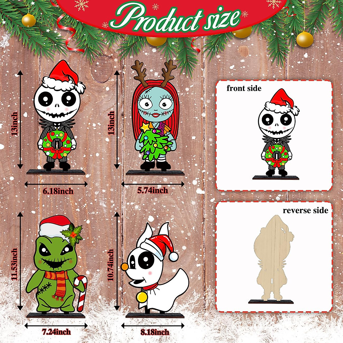 Christmas Table Decorations Nightmore Christmas Wooden Sign Jack Skellington and Sally Table Centerpieces for Home Holiday Party 4PCS