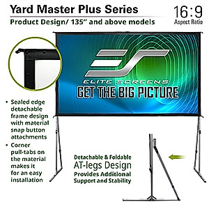 Elite Screens Yard Master Plus, 200-INCH 16:9 Height Setting Adjustable Portable Projector Screen, 4K HD Outdoor Indoor Movie Theater Front Projection, US Based Company 2-YEAR WARRANTY, OMS200H2PLUS