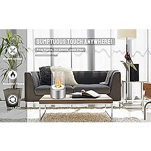 BRIAN & DANY Tabletop Fire Pit, Mini Portable Table Top Firepit Bowl, Ethanol Tabletop Fireplace for Indoor & Outdoor, Silver