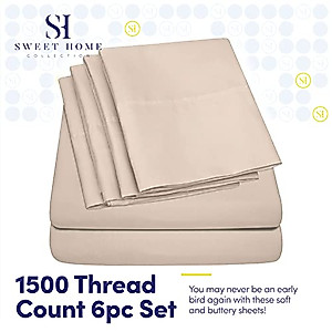Sweet Home Collection 6 Piece 1500 Supreme Collection Brushed Microfiber Deep Pocket Sheet Set-2 Extra Pillow Cases, Great Value, Rv Short Queen, Beige